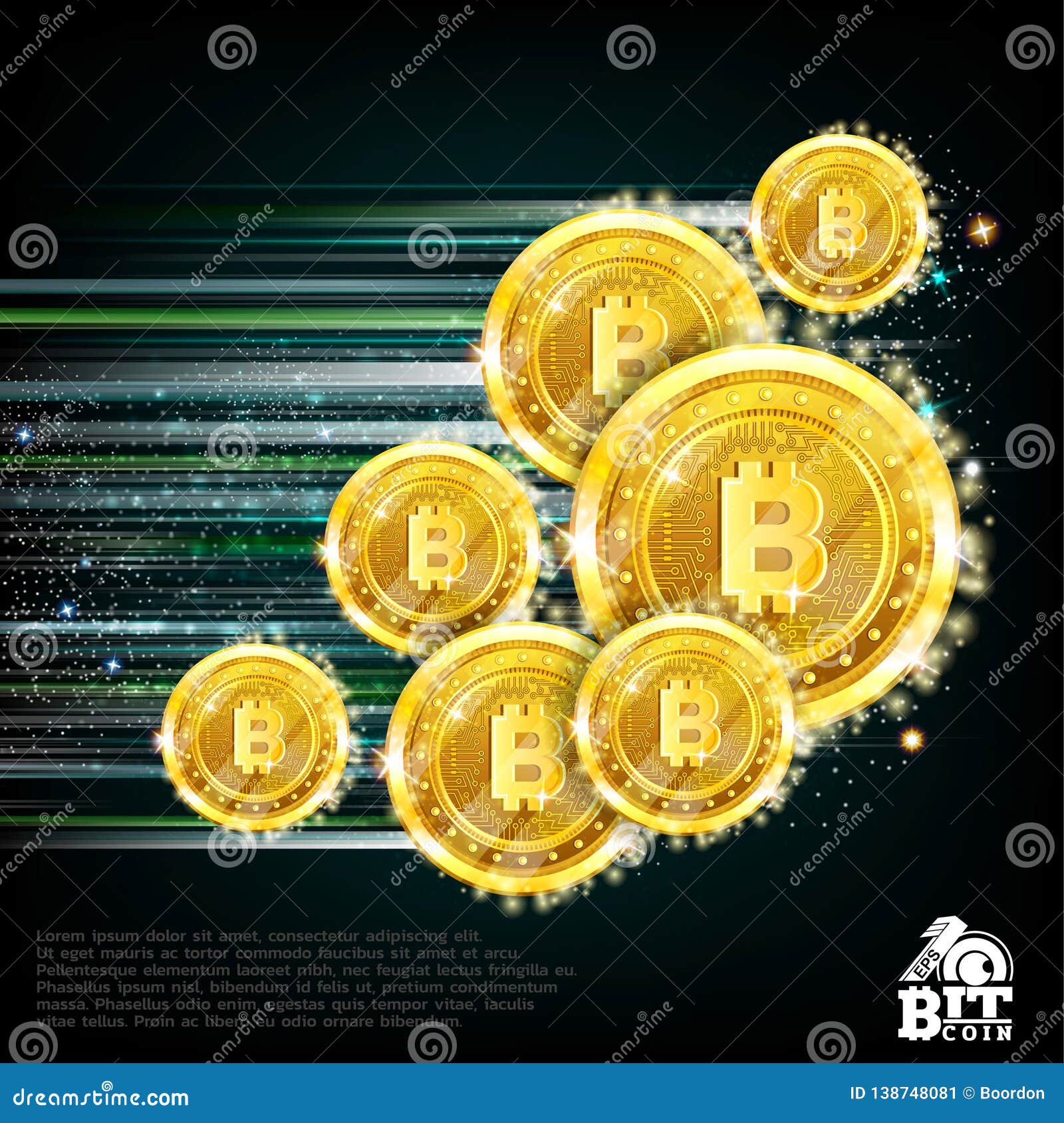 Background with Bit Coins Flying with Speed of Light and Motion Blur ...