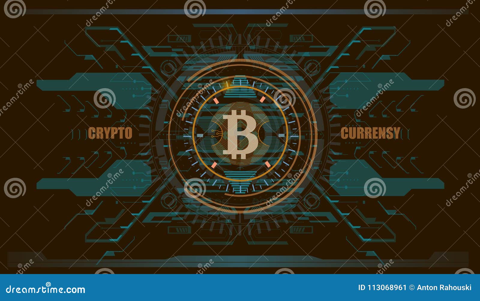 Background with Bitcoin in Futuristic Virtual Space Design Concept with ...