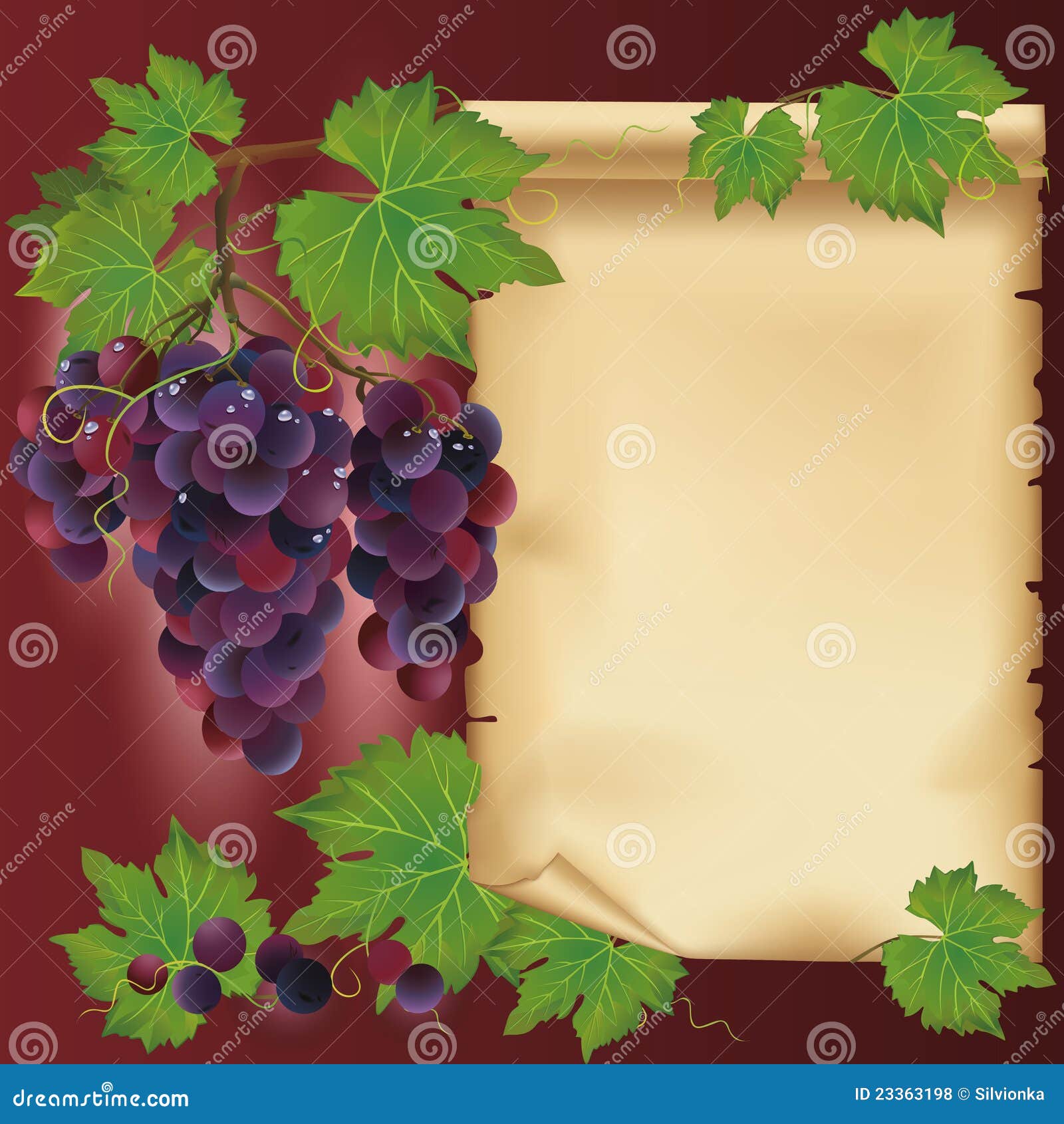 Background with Black Grapes and Old Paper Stock Vector - Illustration ...