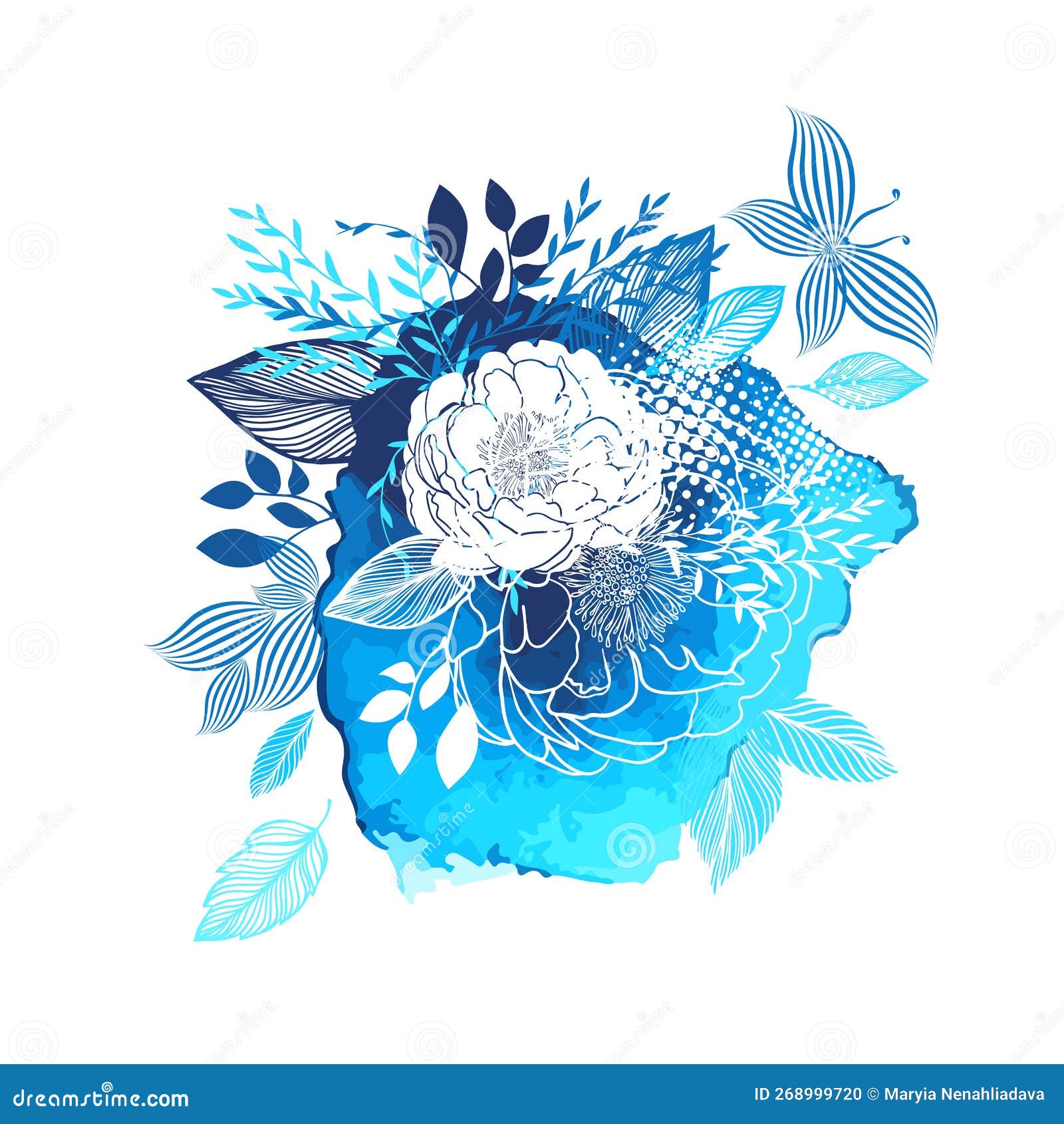 Abstract Blue Blot and Flowers. Vector Illustration Stock Illustration ...