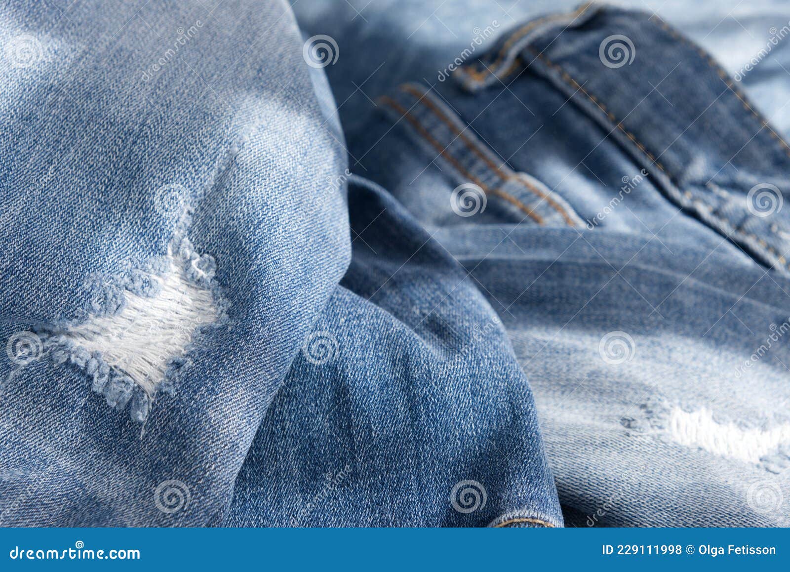 Background of Blue Crumpled Ripped Jeans. Close Up Stock Photo - Image ...
