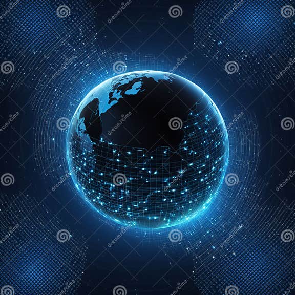Background with a Blue Globe and Digital Technology Stock Image - Image ...