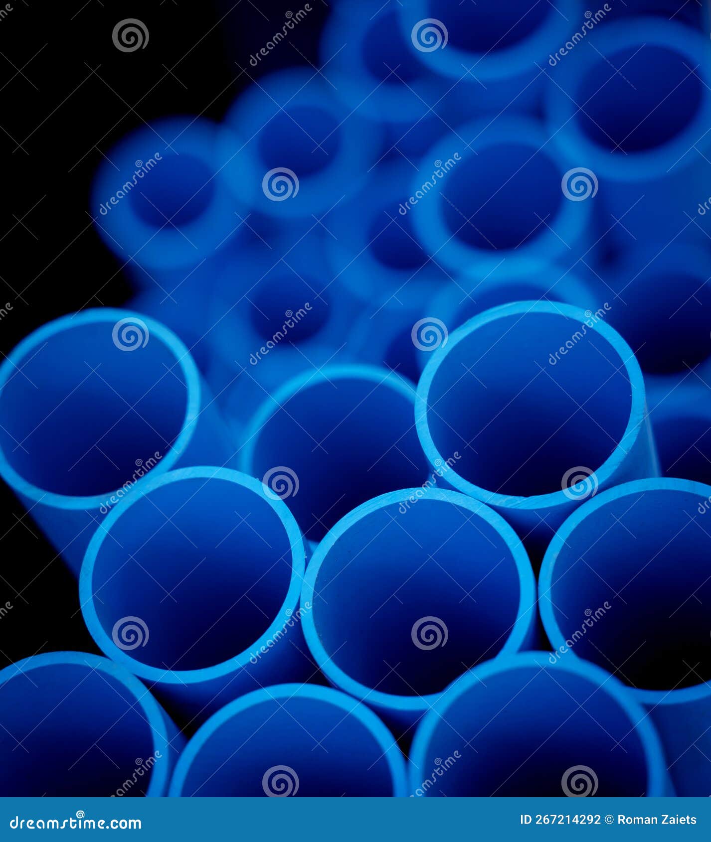 Background of the Blue Plastic Pipes in Stacked Stock Photo - Image of ...