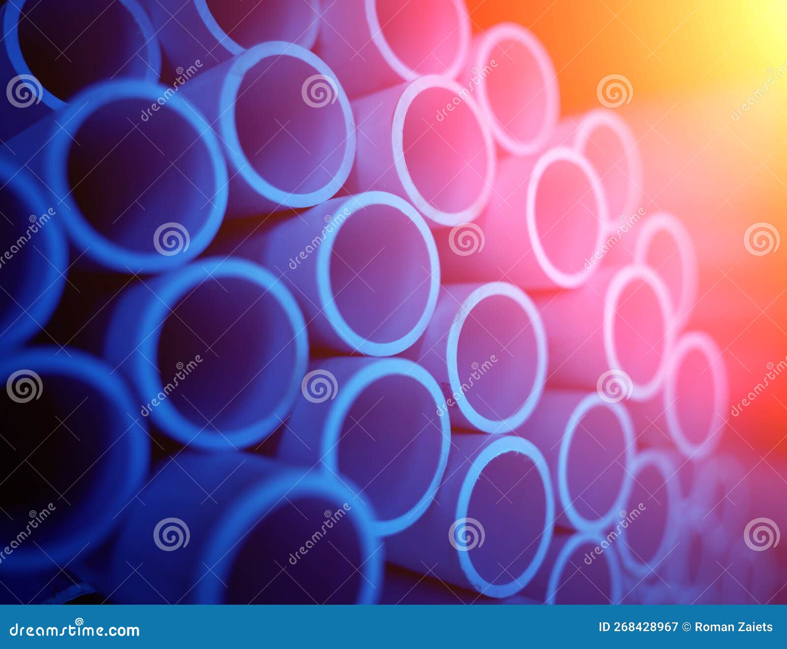 Background of the Blue Plastic Pipes in Stacked Stock Image - Image of ...