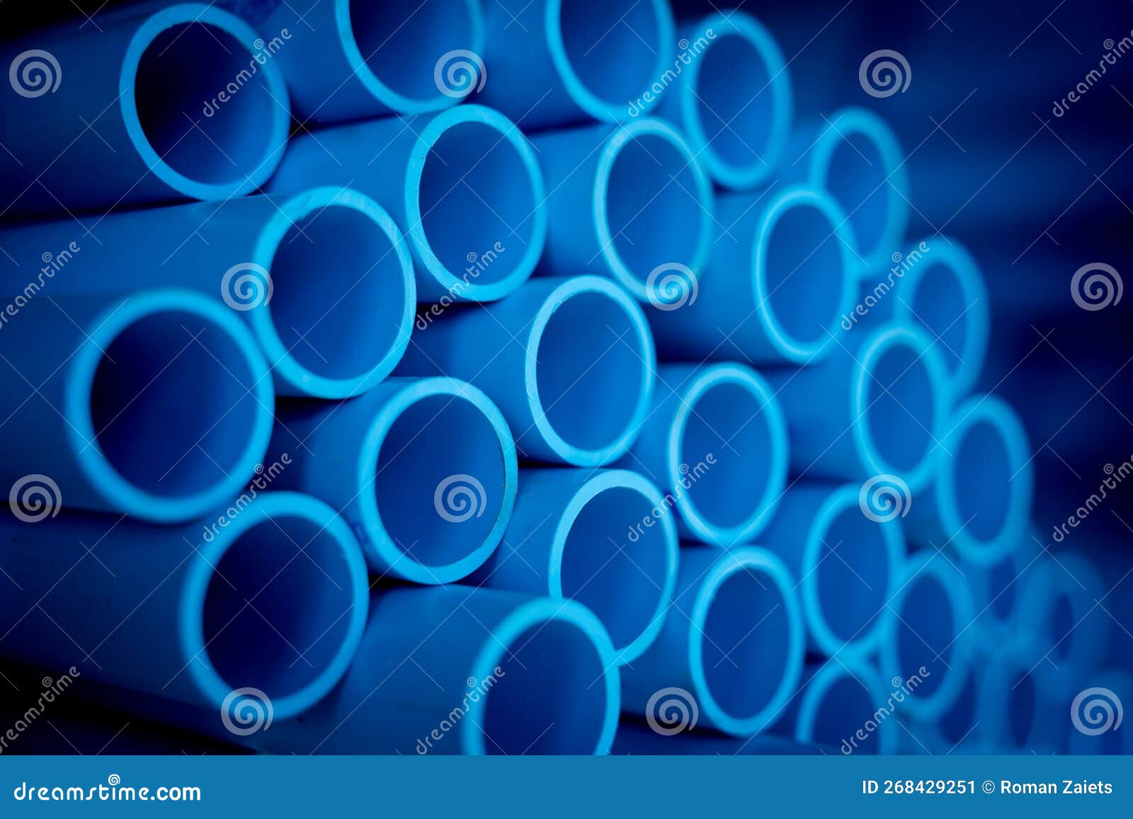 Background of the Blue Plastic Pipes in Stacked Stock Image - Image of ...