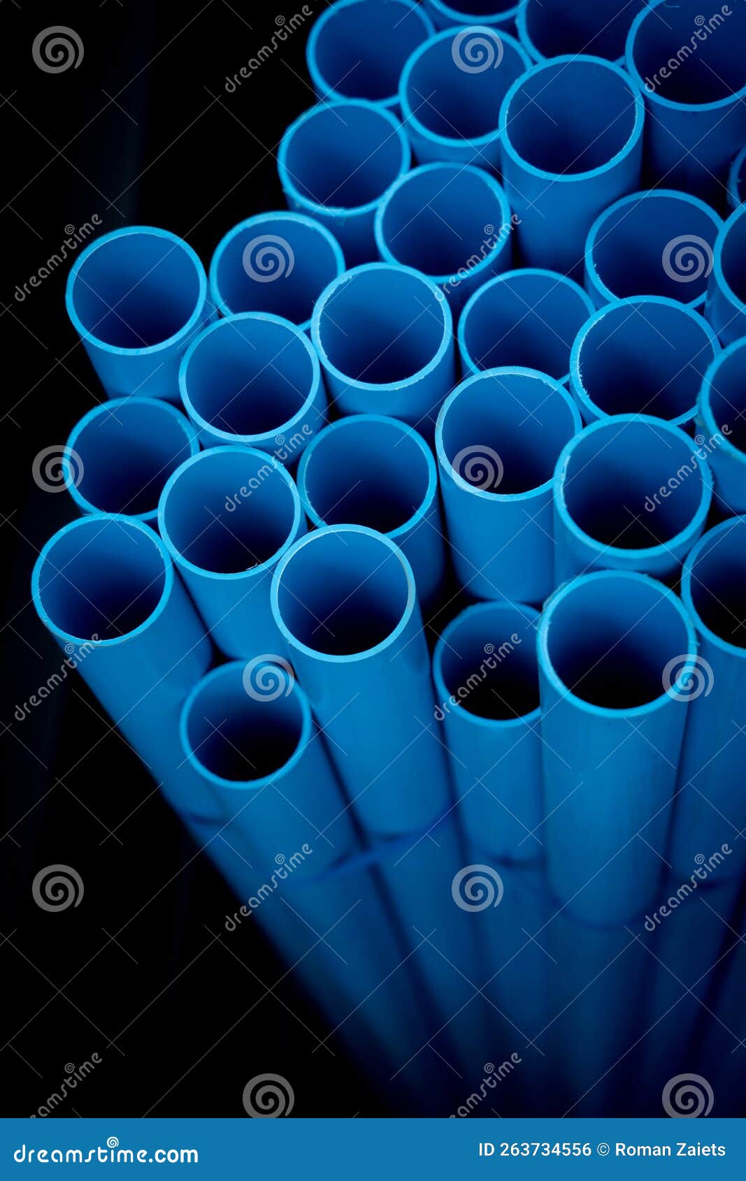 Background of the Blue Plastic Pipes in Stacked Stock Photo - Image of ...