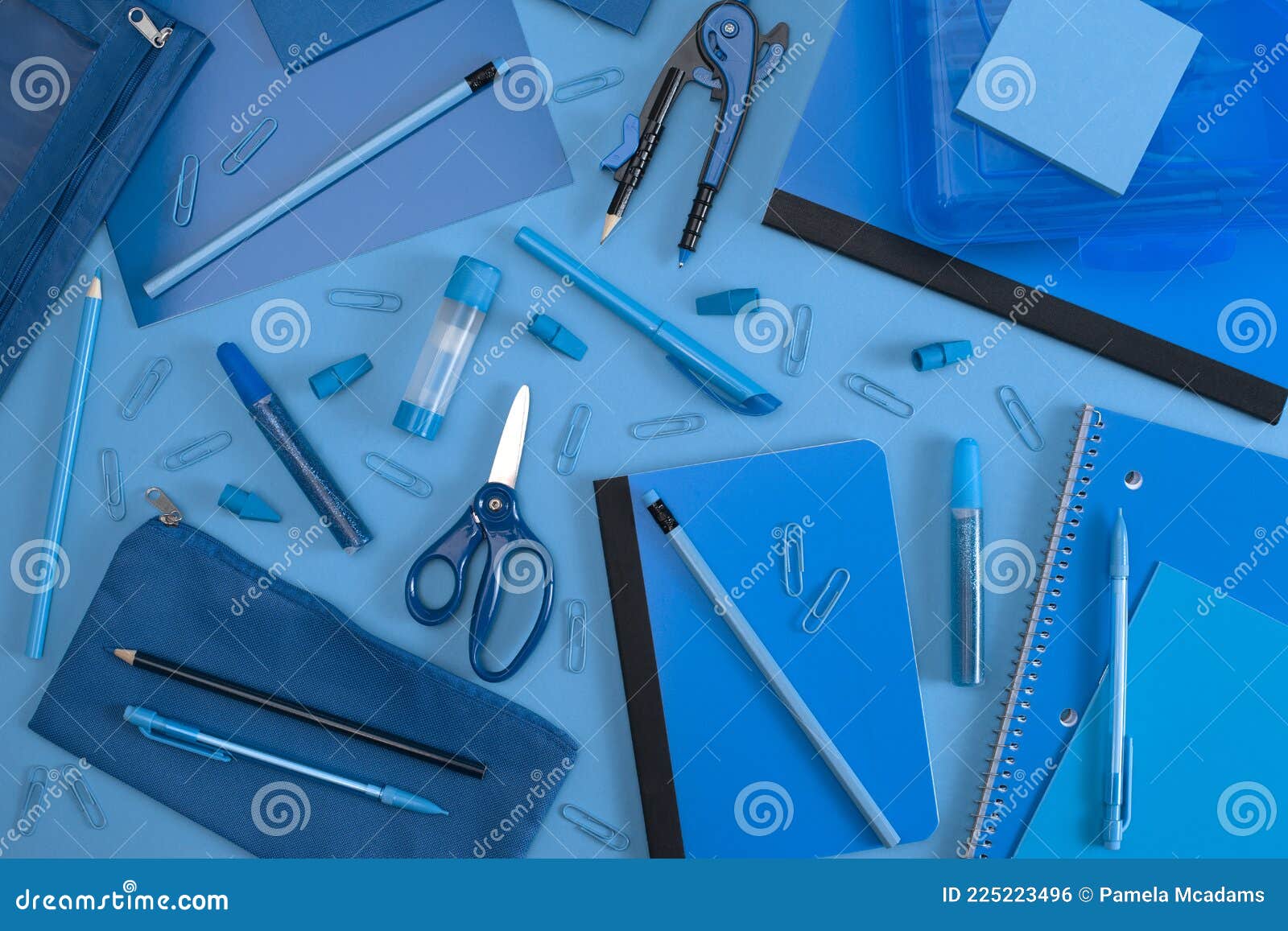 Background of Blue School and Office Supplies Stock Photo - Image of ...