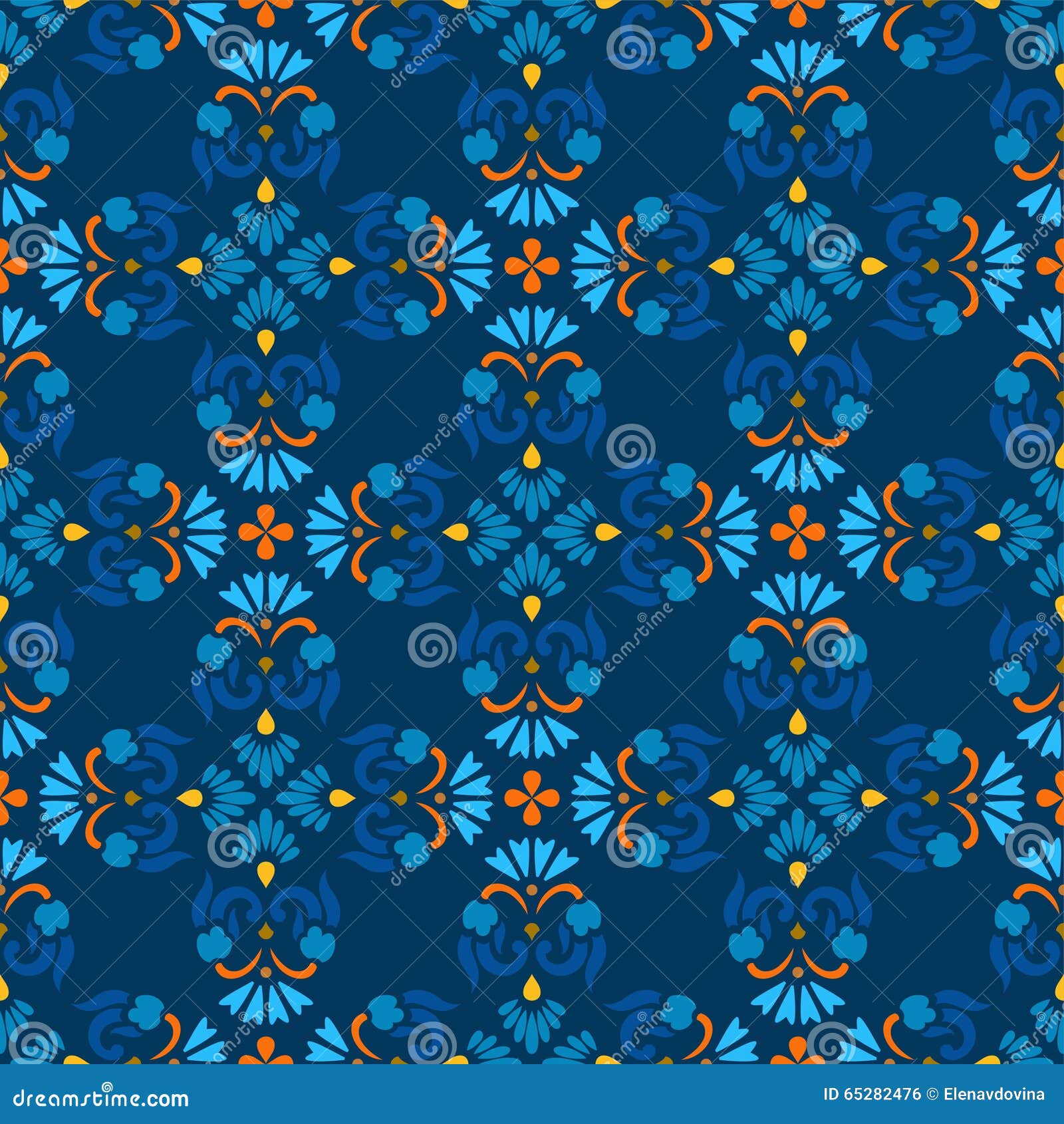 Background, Blue, Seamless Pattern with Blue Flowers and Orange ...