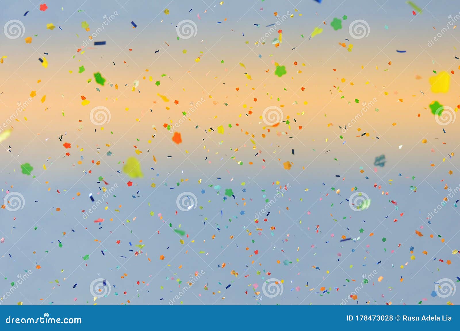 Background with Blue Sky, Confetti and Yellow Tones Stock Photo - Image ...