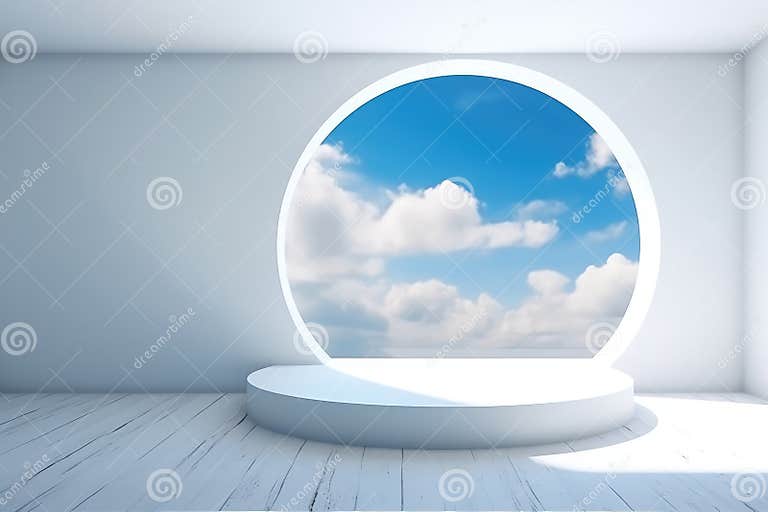 Background with Blue Sky Inside the Window, White Wall Stock ...