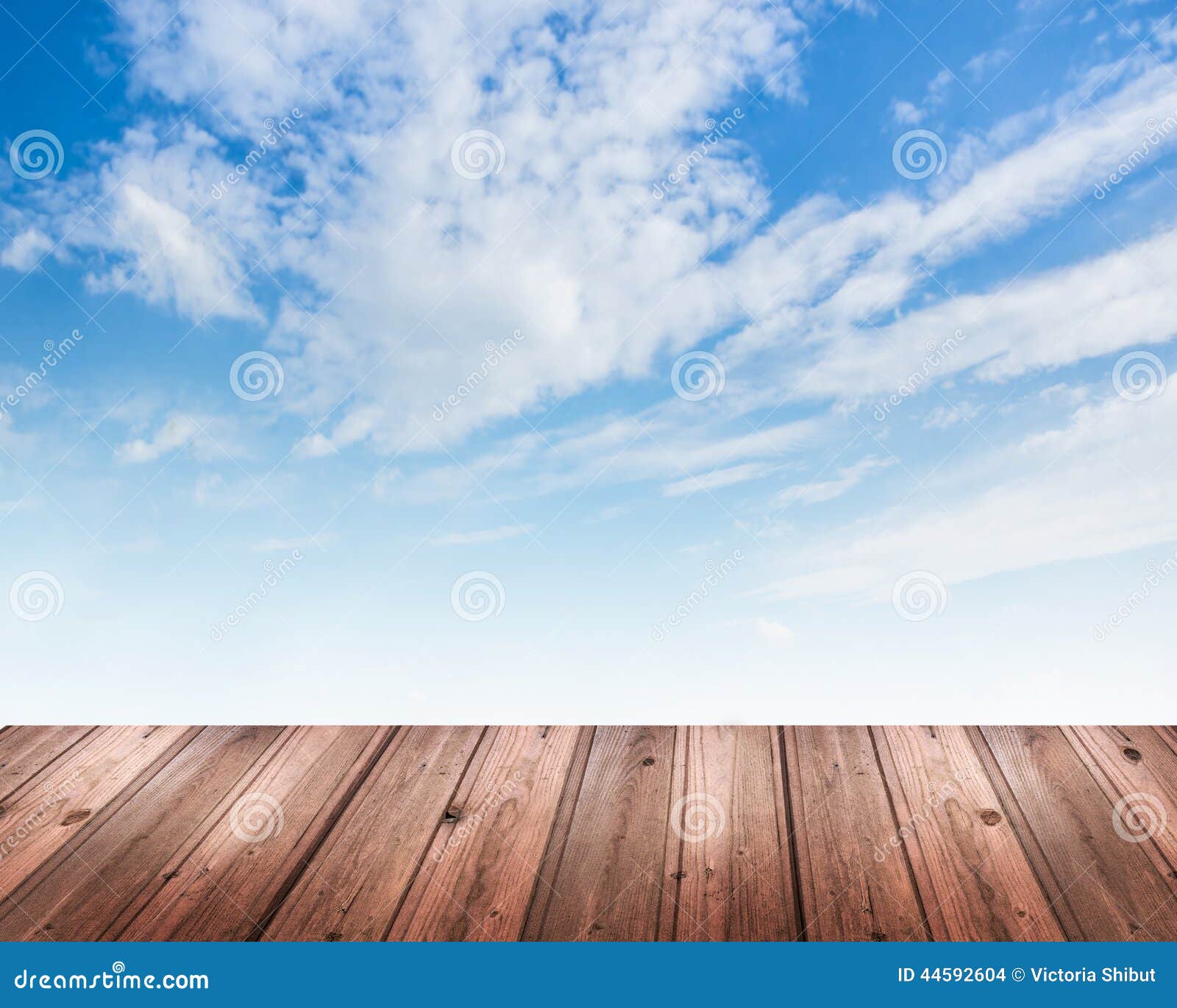 Background with Blue Sky and Wooden Table Stock Photo - Image of beauty ...