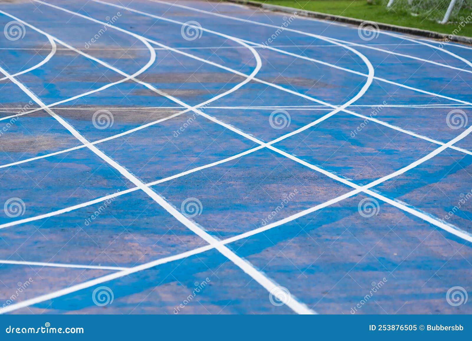 Background of Blue Track for Running Competition at Stadium, Focus on ...