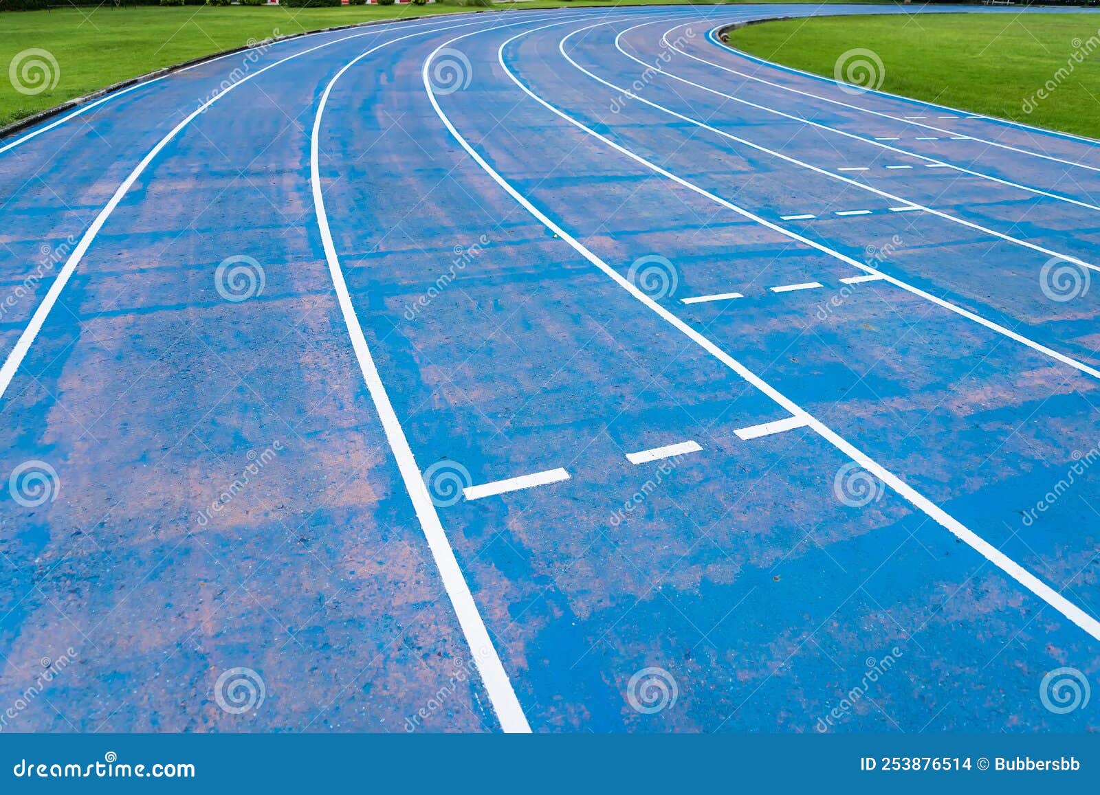 Background of Blue Track for Running Competition at Stadium, Focus on ...