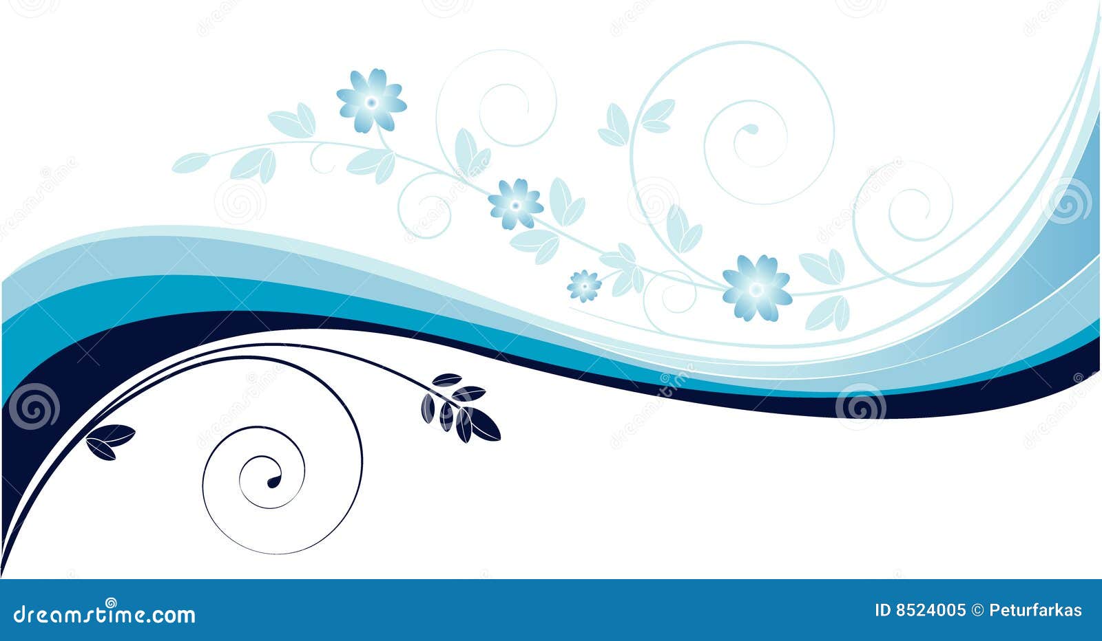 Background with Blue Waves and Floral Motives Stock Vector ...