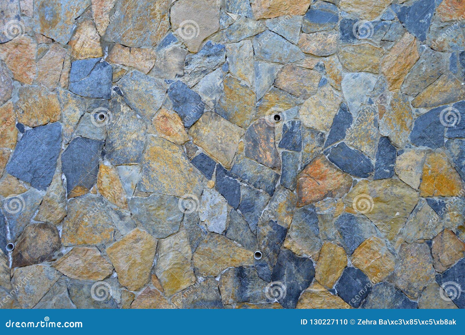 Fine Cut Blue and Yellow Stone Wall Stock Photo - Image of build ...