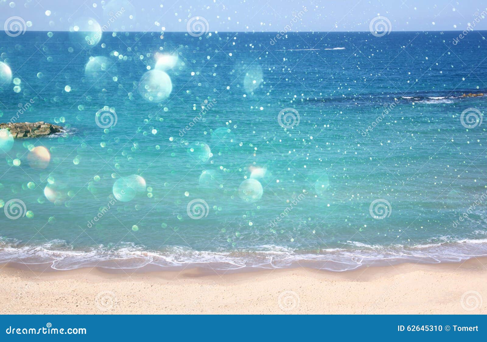 Background of Blurred Beach and Sea Waves with Bokeh Lights Stock Photo ...