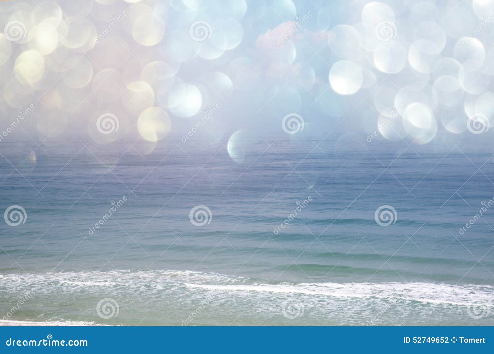 Background of Blurred Beach and Sea Waves with Bokeh Lights, Vintage ...