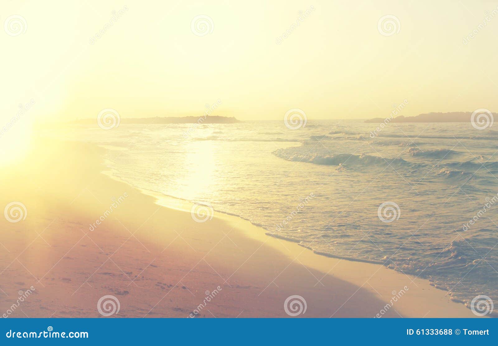 Background of Blurred Beach and Sea Waves, Vintage Filter. Stock Photo ...