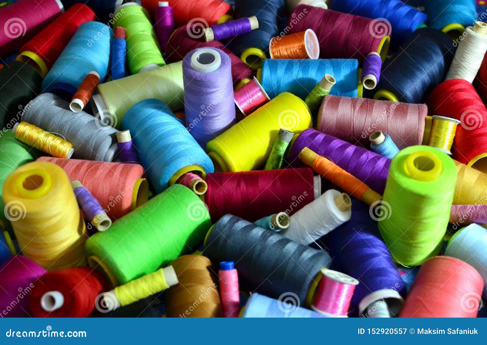 Background of Bobbins with Multicolored Threads for Sewing. Needlework ...