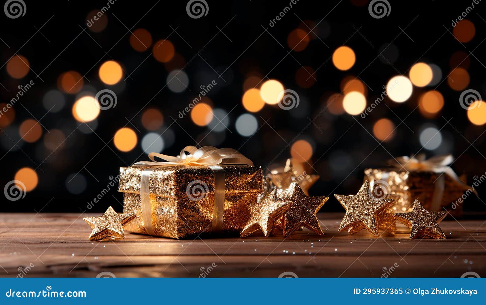 Background with Bokeh and Golden Gifts Stock Image - Image of bright ...