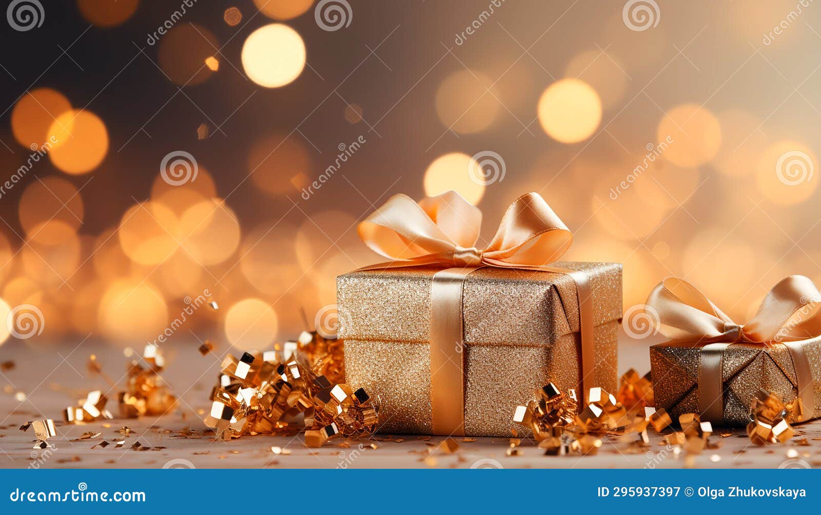 Background with Bokeh and Golden Gifts Stock Image - Image of glitter ...