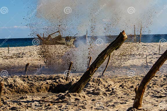 Explosion on the Beach. Background. Stock Photo - Image of sand ...