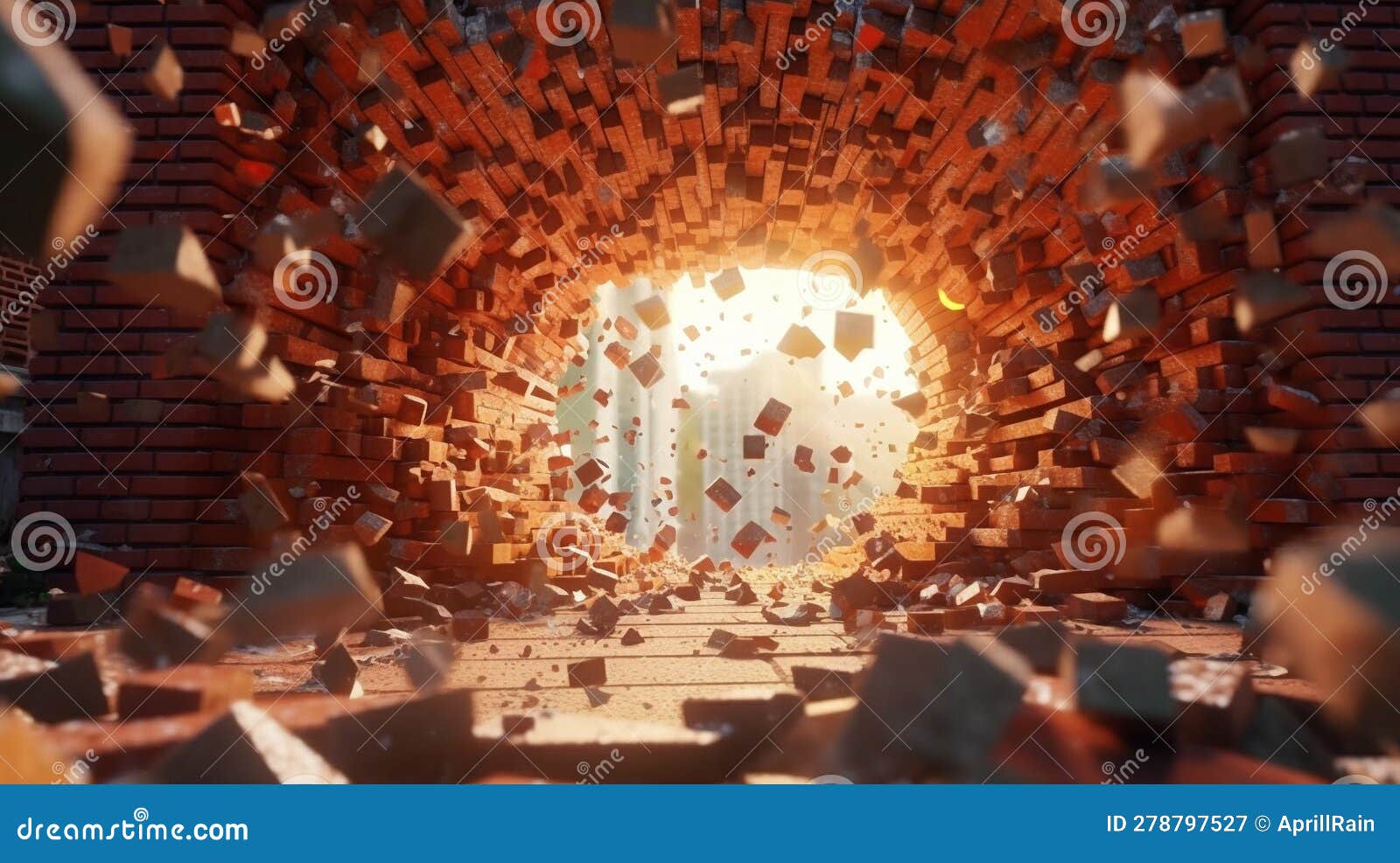 Background with a Brick Wall Flying Apart from the Explosion Stock ...