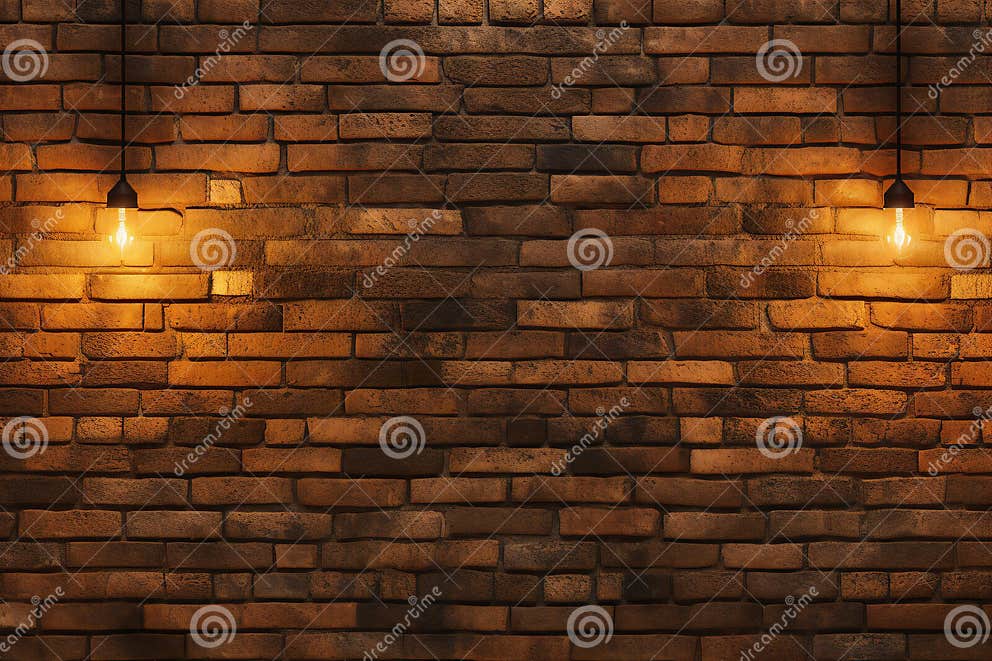 Background of Brick Wall Texture with Light Bulbs, Copy Space for Text ...