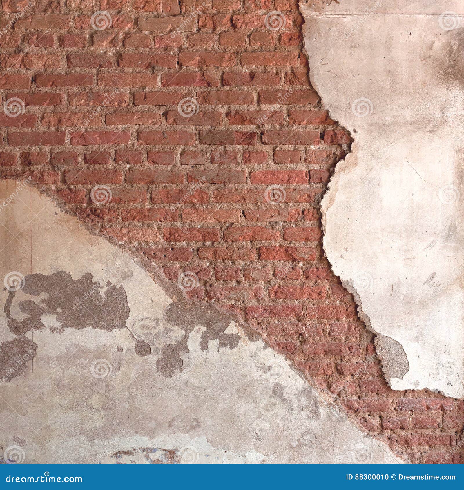 Background Broken Wall with Dirty Plaster and Old Brick. Stock Photo ...