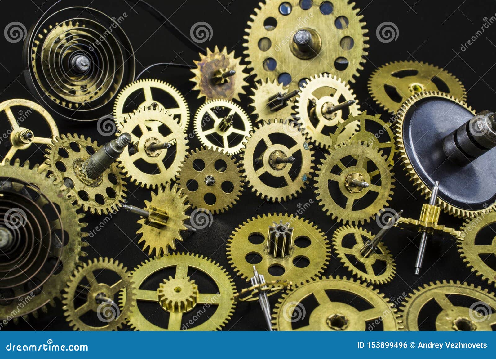 Background of Bronze Gears from the Clock Close-up Stock Photo - Image ...