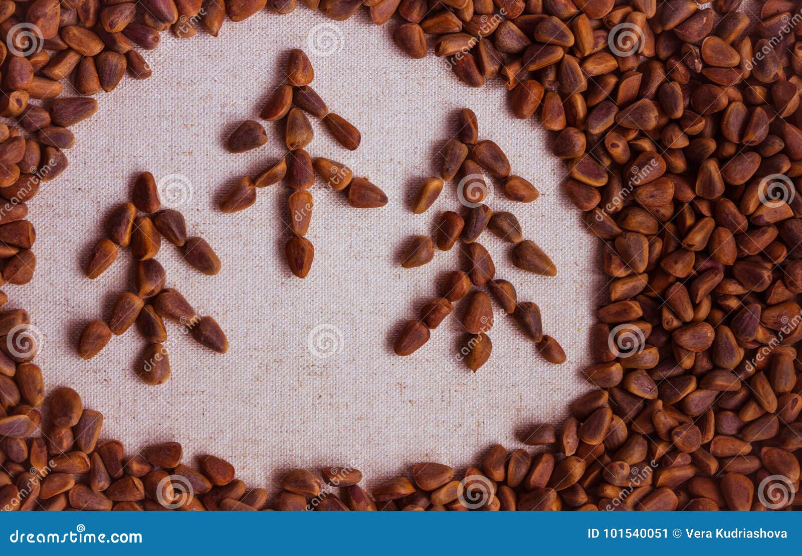 Three Christmas Trees and a Background of Pine Nuts. Stock Image ...