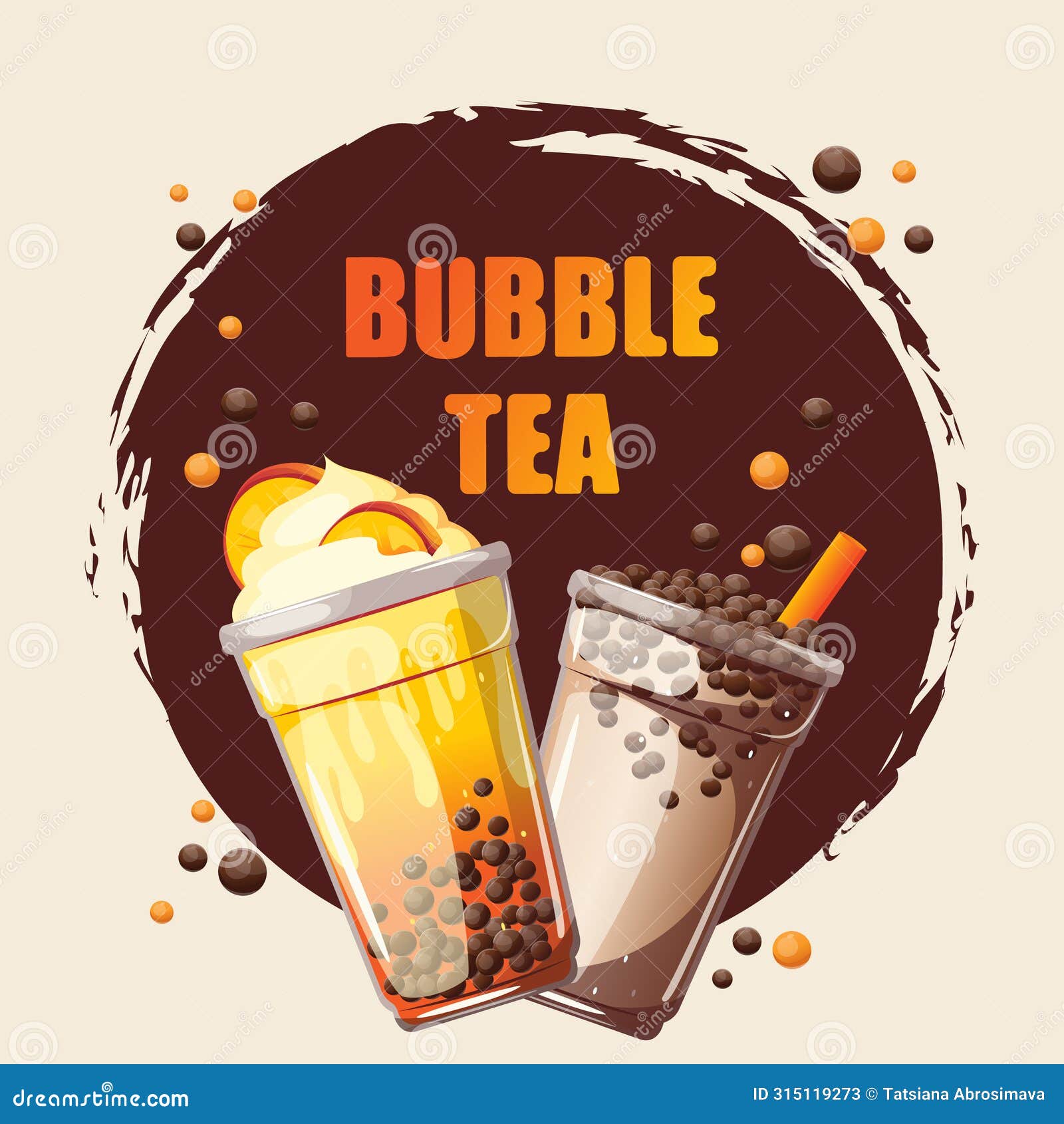 Background With Bubble Tea. Bubble Tea With Tapioca In Plastic Cups ...