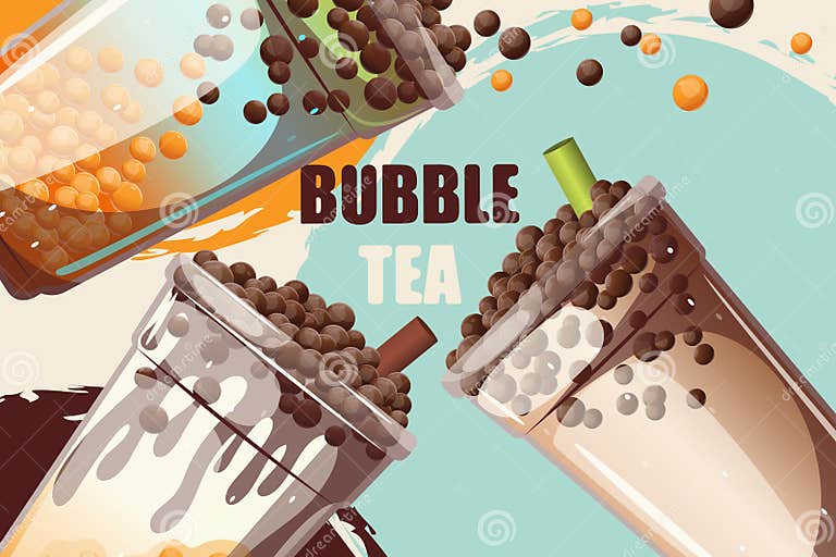 Background with Bubble Tea. Bubble Tea with Tapioca in Plastic Cups ...