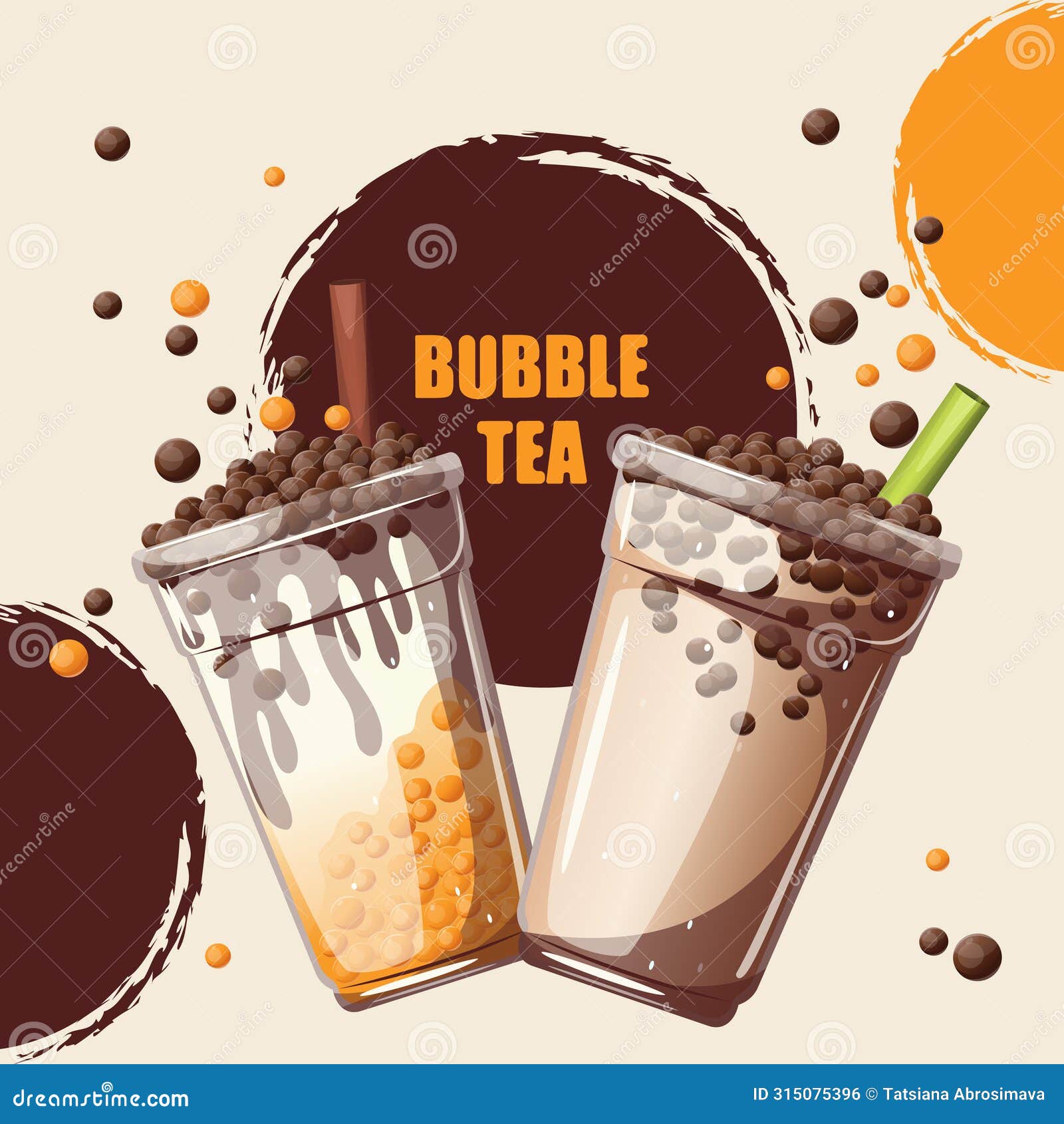 Background with Bubble Tea. Bubble Tea with Tapioca in Plastic Cups ...