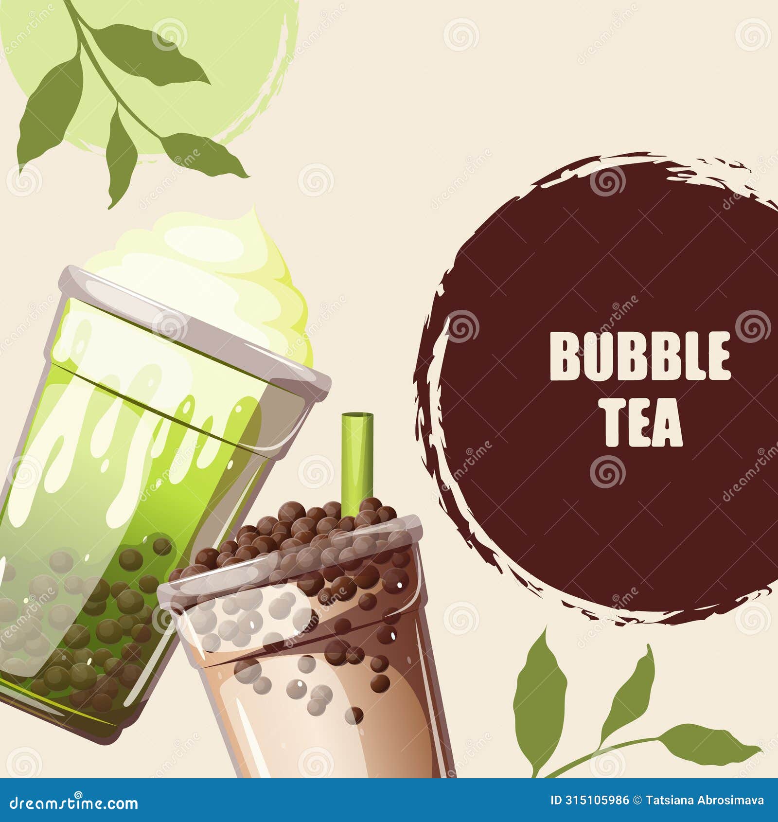 Background With Bubble Tea. Bubble Tea With Tapioca In Plastic Cups ...