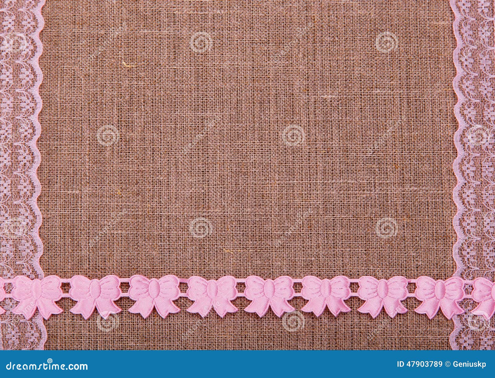 Background of Burlap with Pink Laces Stock Image - Image of frame ...