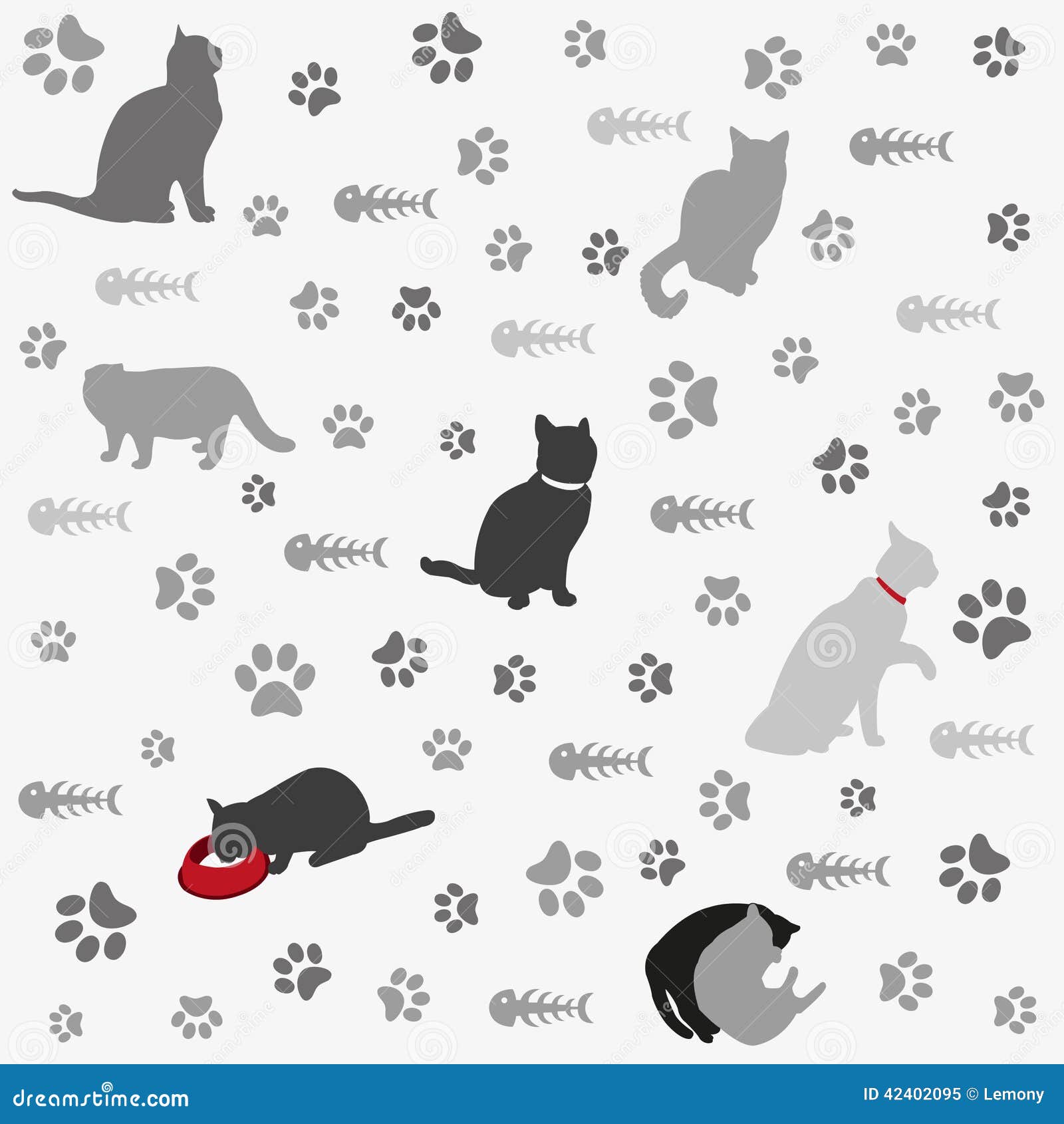 Background with Cats Paw Print and Fish Bone Stock Vector ...