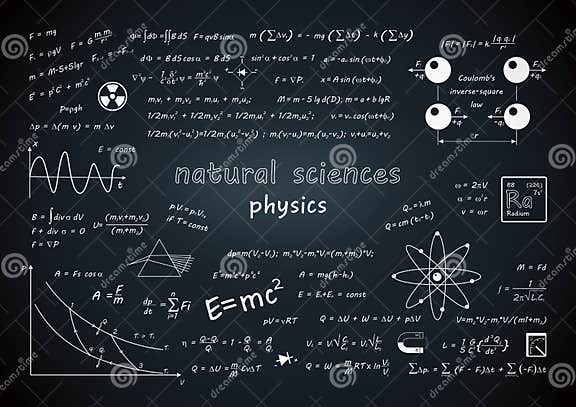 Background of a Chalk Board Covered with Written Physical Formulas ...