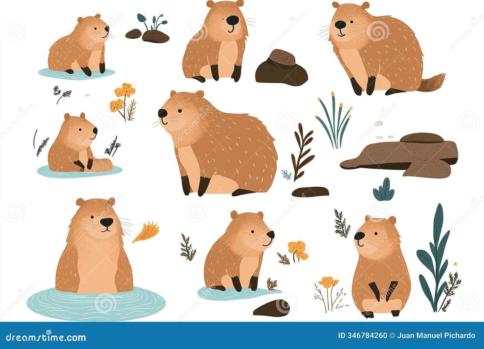 Background of Children S Patterns of Capybaras, Some in Water and Some ...