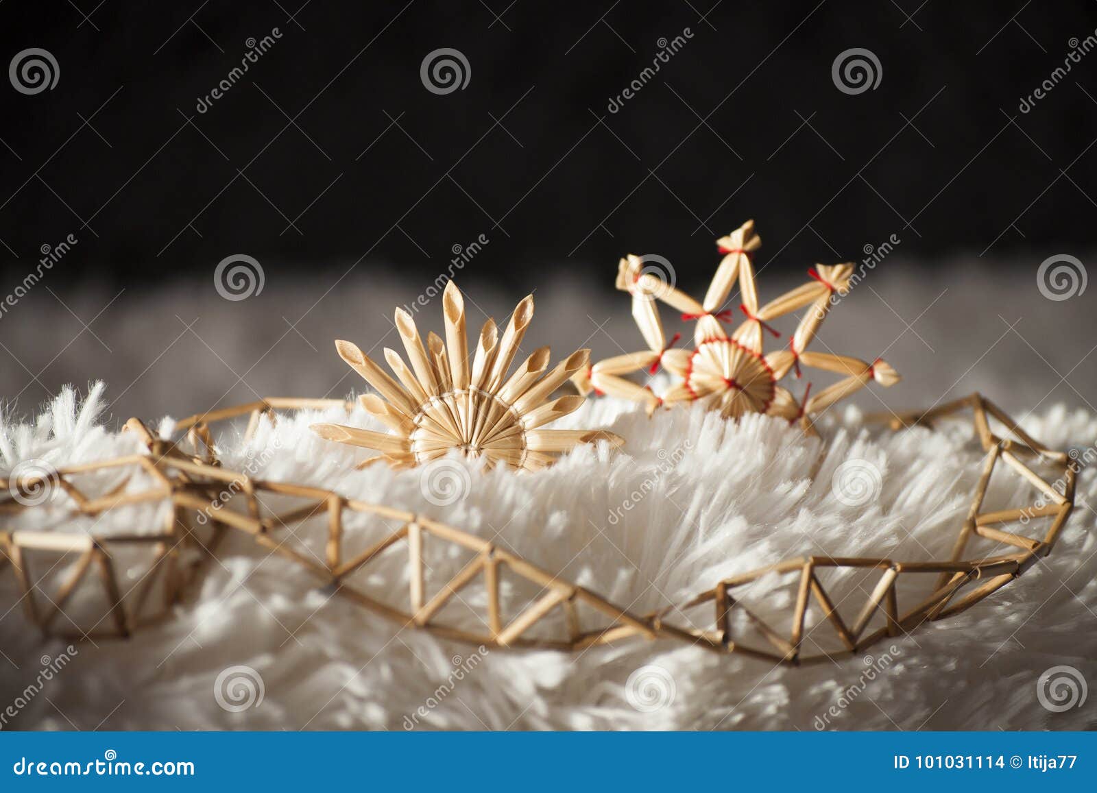 Background with Christmas Decorations- Straw Stars and String of Reeds ...