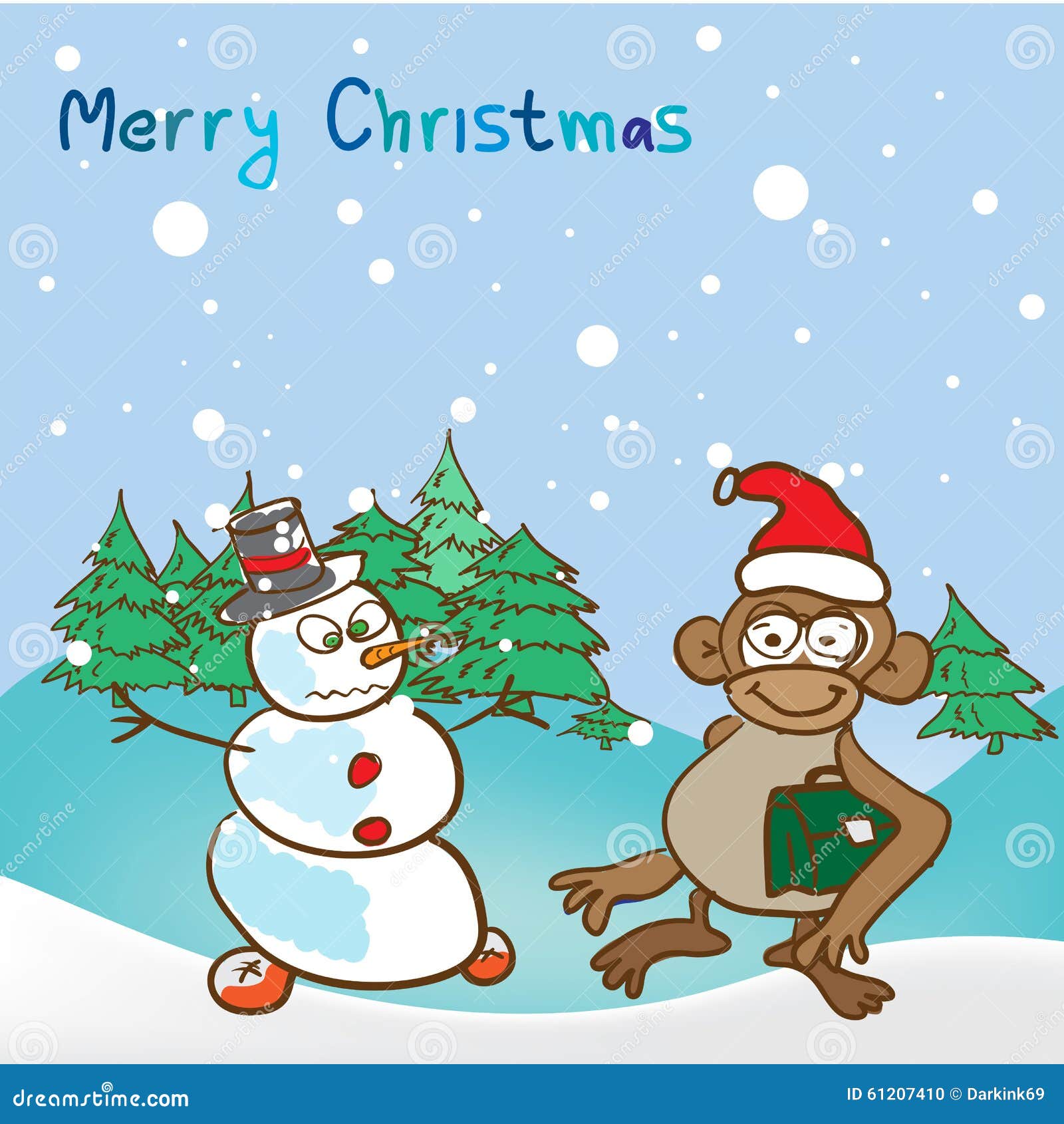 Background for a Christmas Theme with Monkey and Snowman 2016 Stock ...