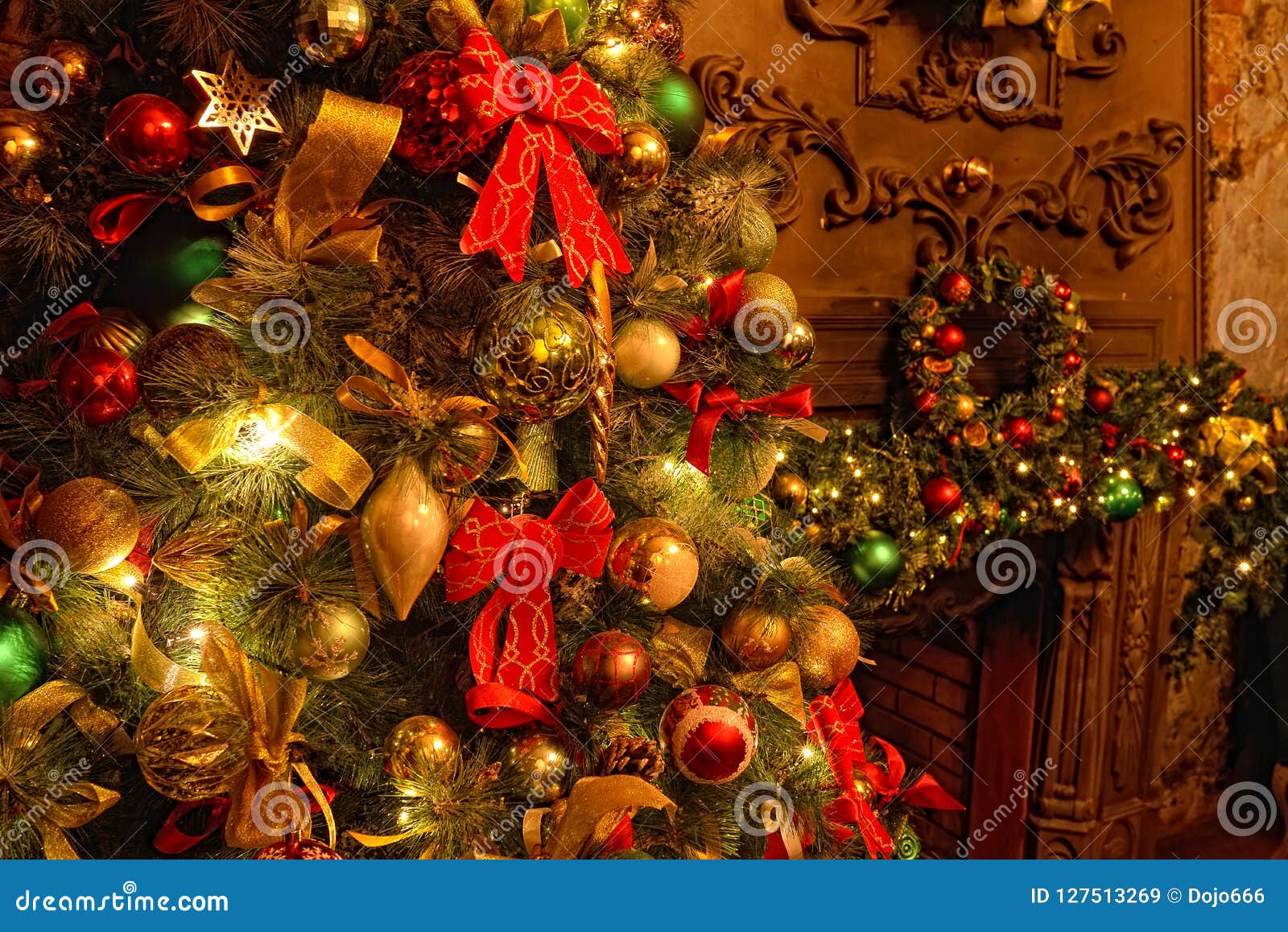 Background with Christmas Tree Decorations Stock Image - Image of ...