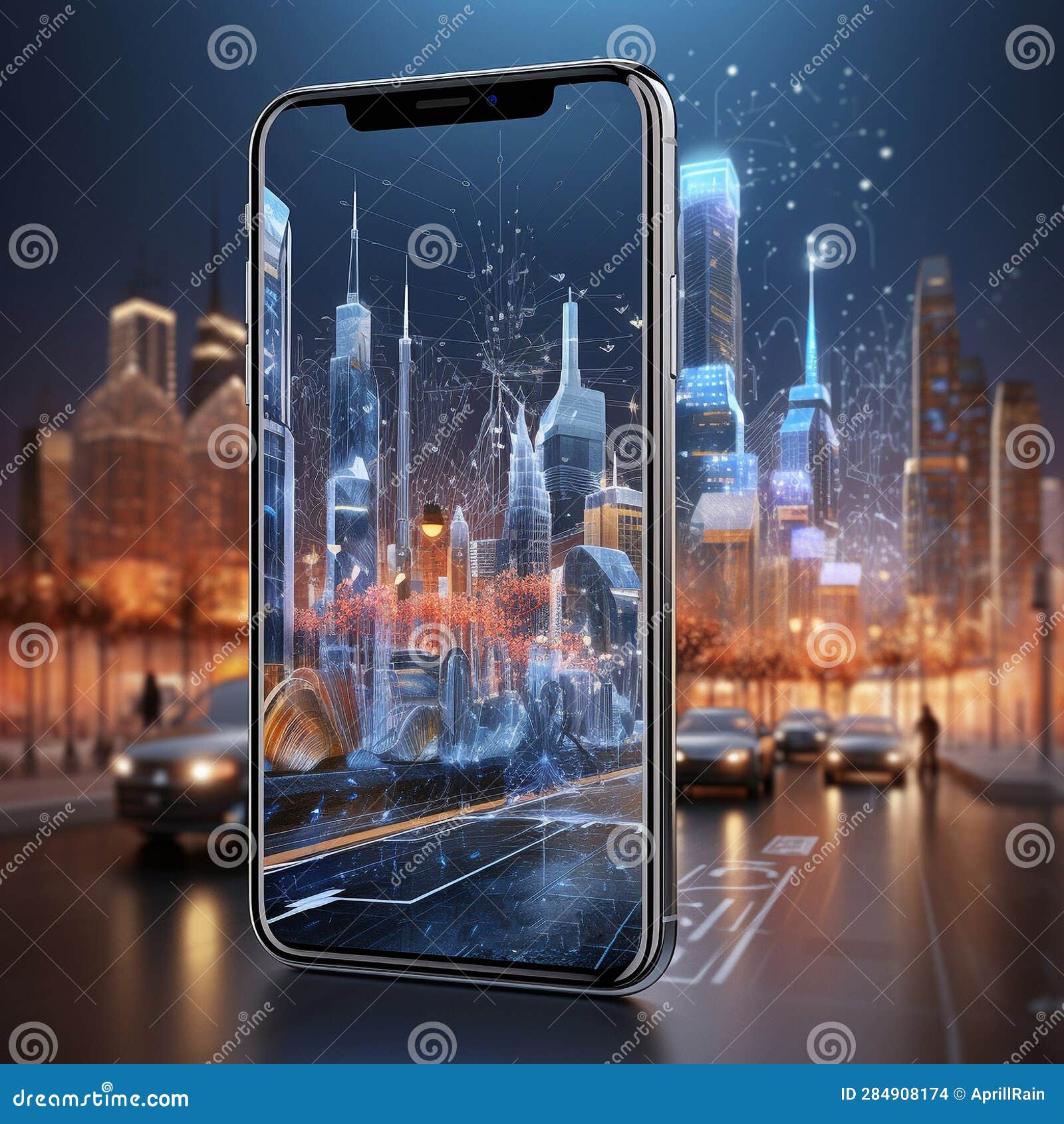 Background of the City of the Future with Augmented Reality Stock Photo ...