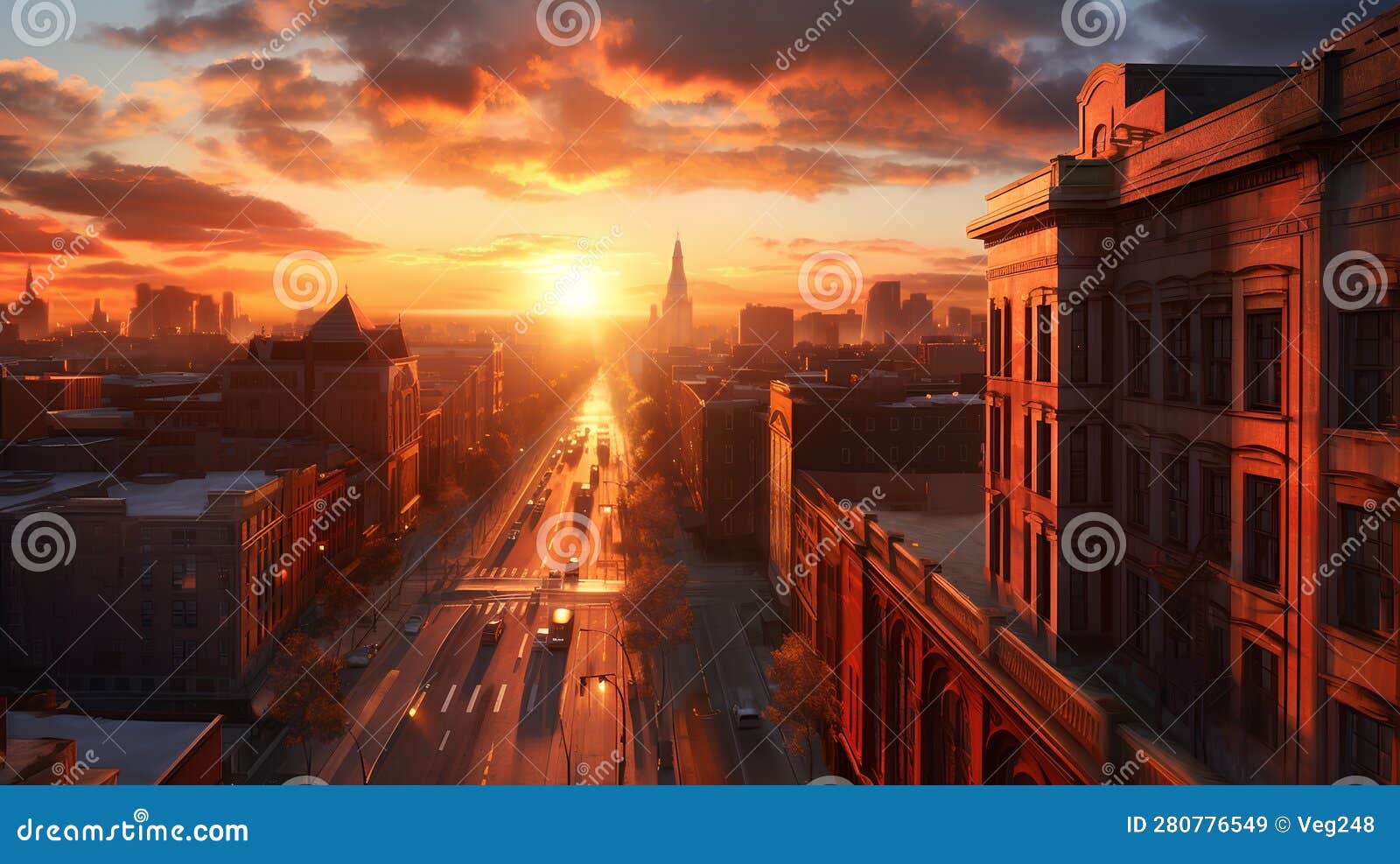 Background of City View. Sunset Stock Illustration - Illustration of ...