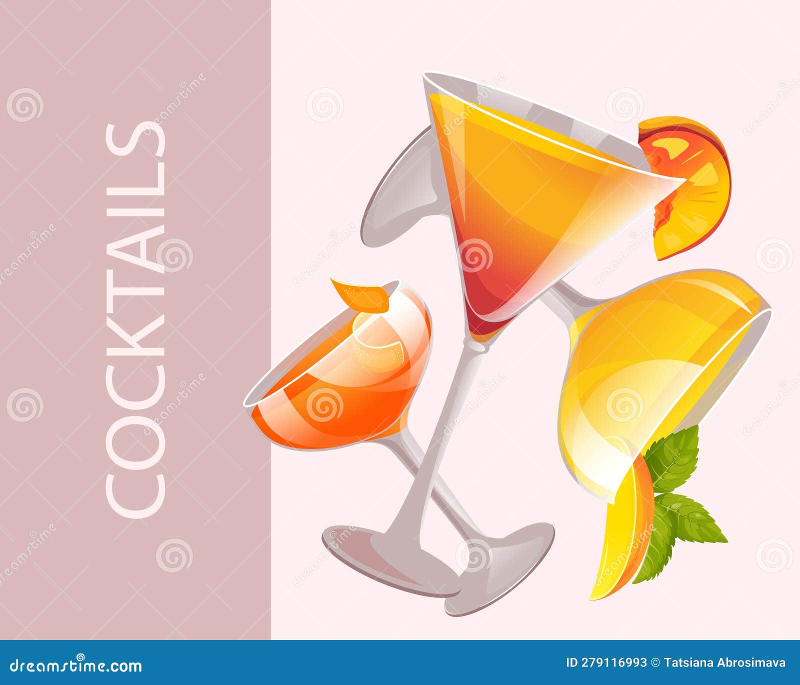 A Set Of Summer Alcoholic Cocktails.Various Classic Cocktails In ...