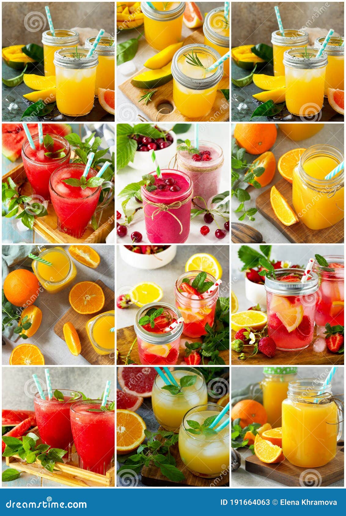 Background Collage Drinks. an Assortment of Juice Drinks and Smoothies ...