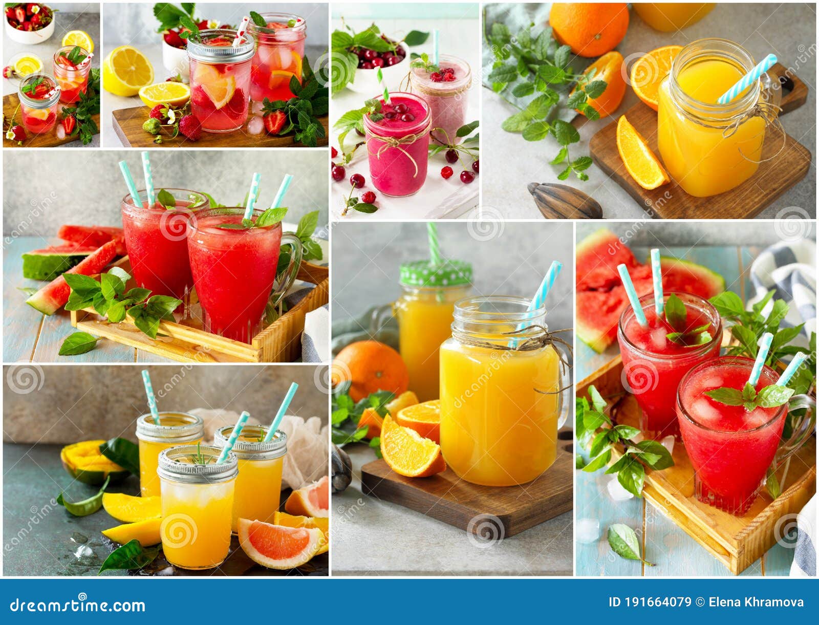 Background Collage Drinks. an Assortment of Juice Drinks and Smoothies ...