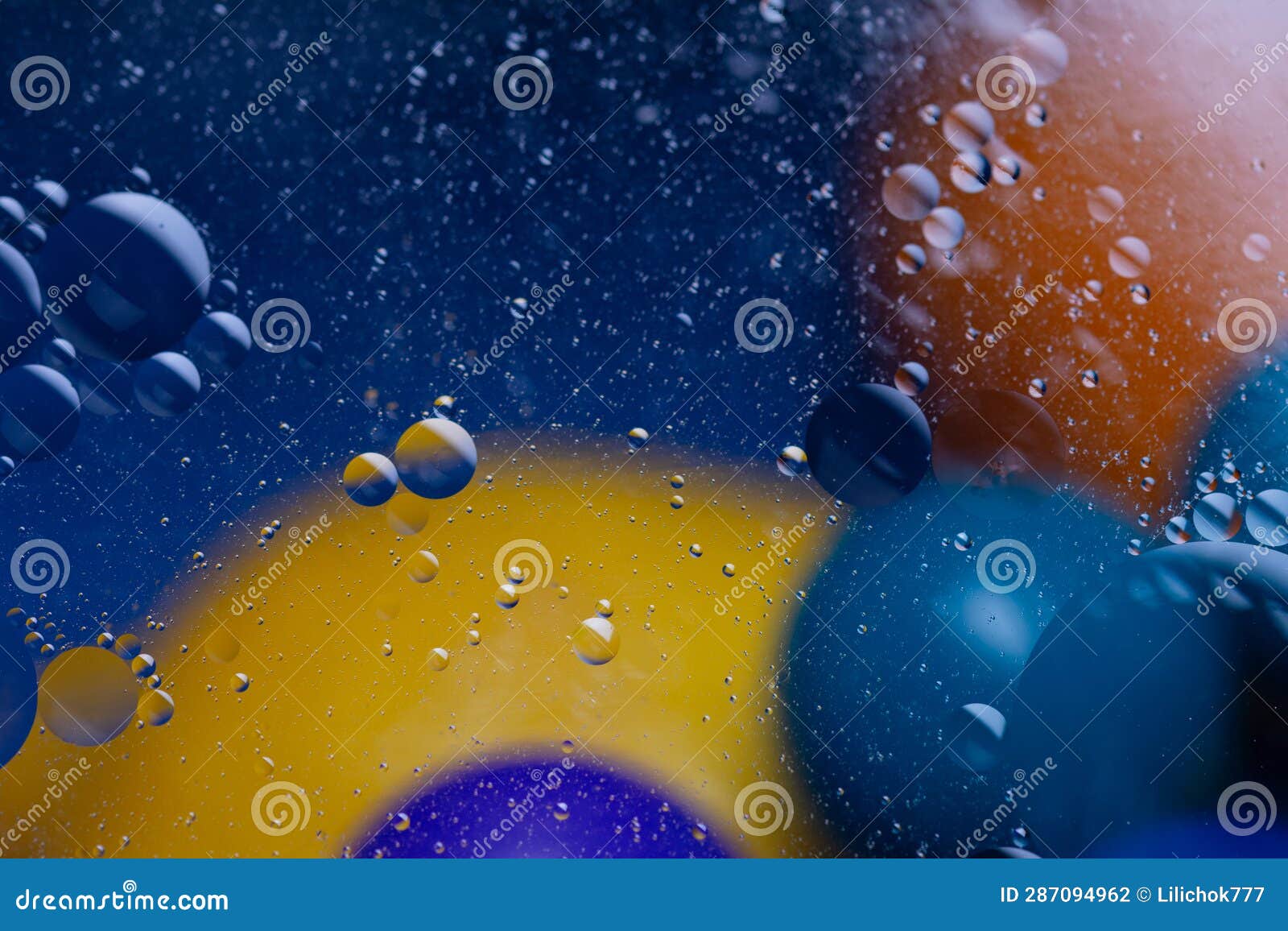 Background, Color Combination Blue Yellow, Round Bubbles in Water Stock ...