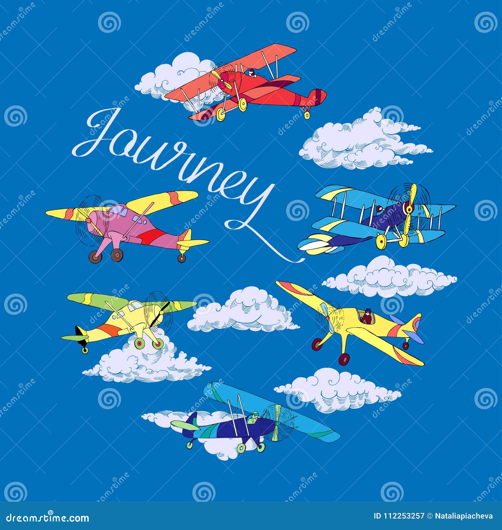 Background with Colored Airplanes Stock Vector - Illustration of retro ...