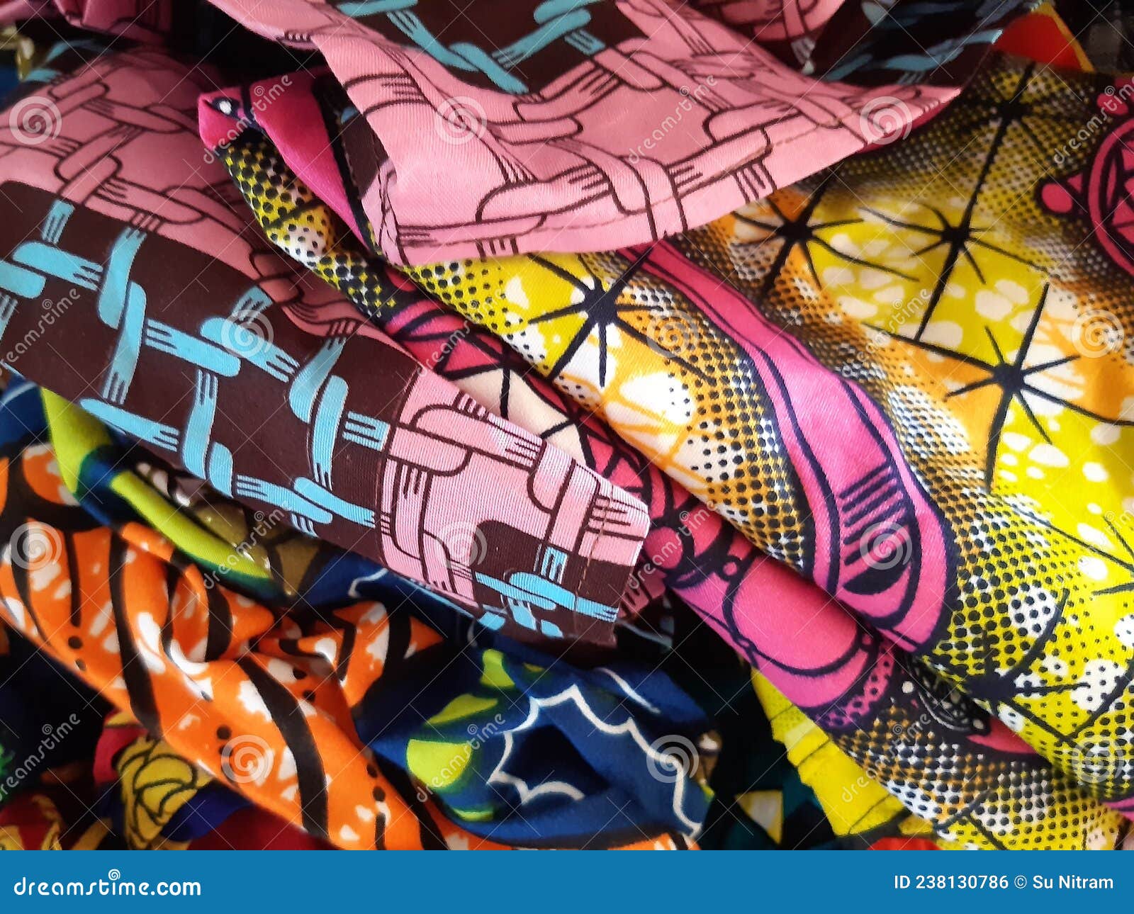 Background of Colored Fabrics with Various Patterns. Colorful Cotton ...